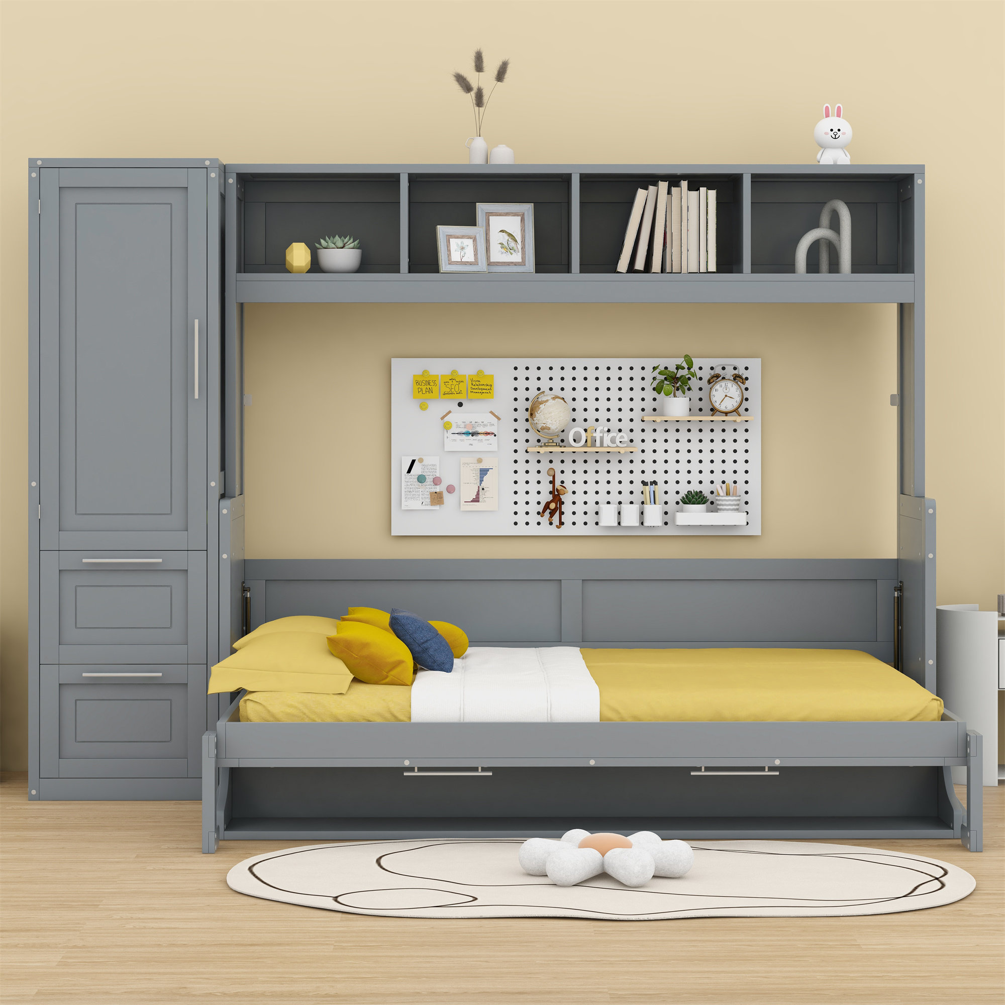 Hokku Designs Full Size Murphy Bed Wall Bed With Closet And Drawers