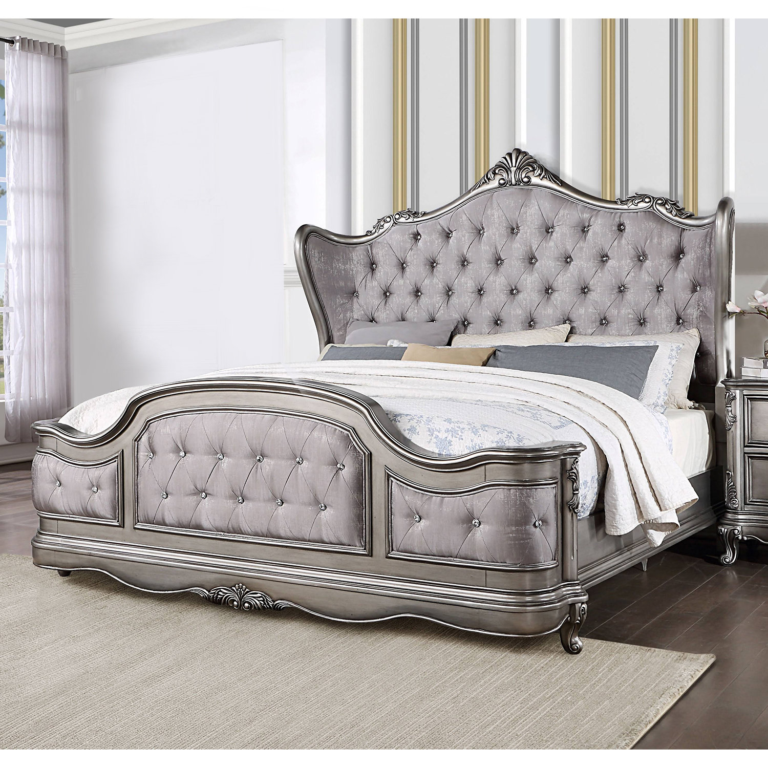 Simple Relax Velvet Upholstered Bed With Wooden Frame In Antique ...