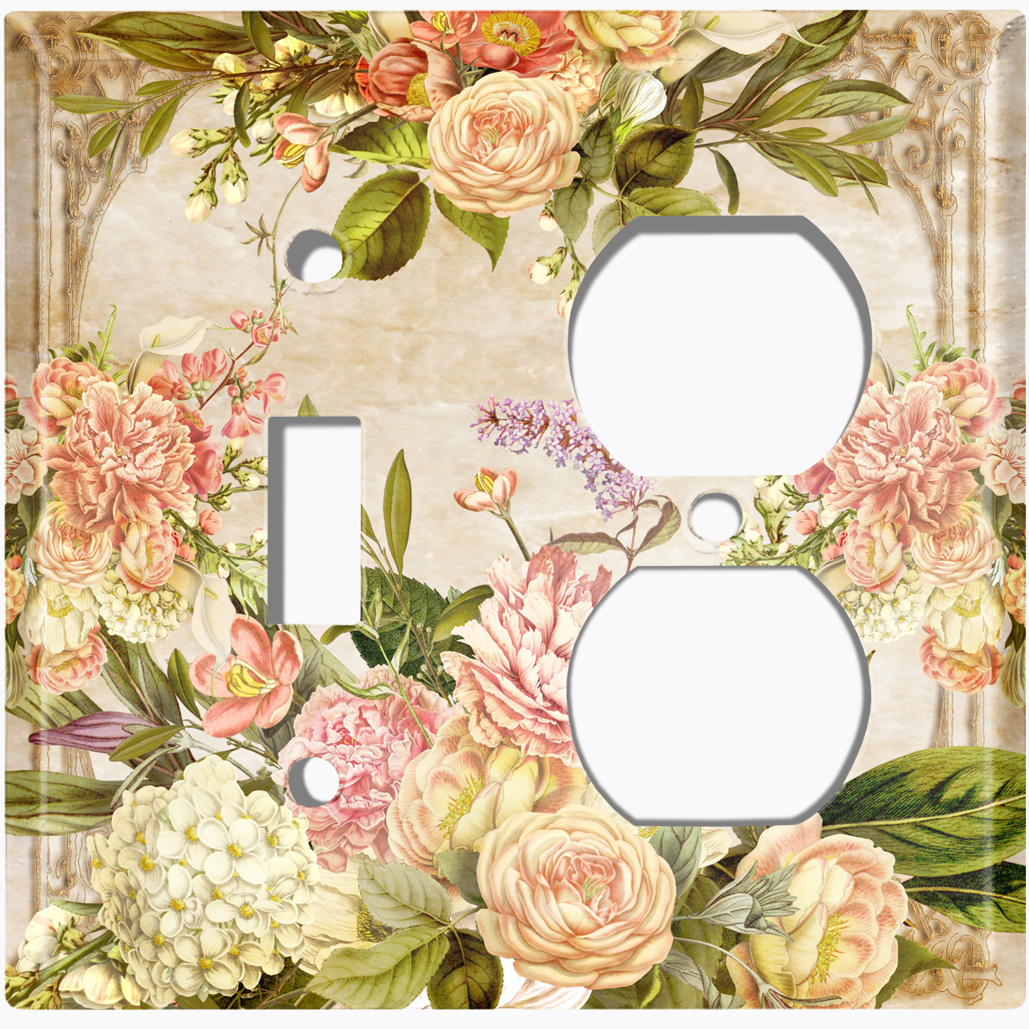 WorldAcc Metal Light Switch Plate Outlet Cover (Vintage Rose Frame - (L ...