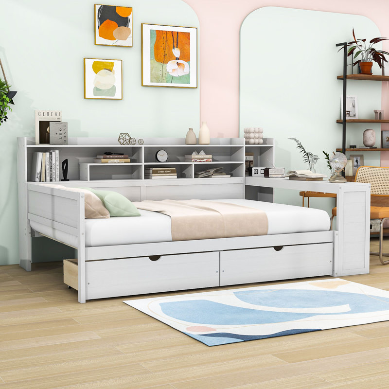 Lark Manor™ Wood Daybed with 2 Storage Drawers and Study Desk | Wayfair