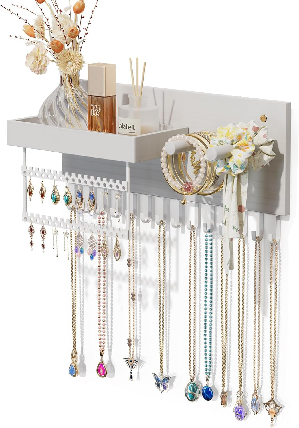 Rebrilliant Wall Mounted Hanging Jewelry Organizer, White | Wayfair