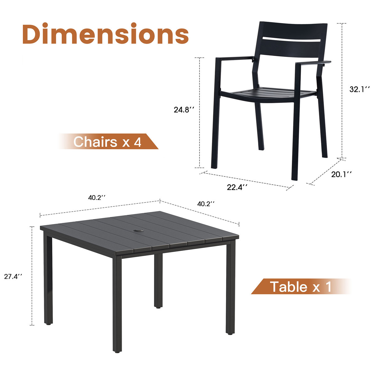 Latitude Run® Patio dining set with Square Metal Dining Table and 4 ...