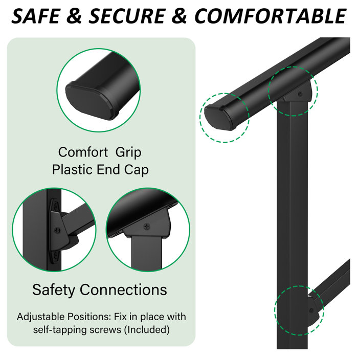 HOMLUX Lovmor Hand Rails for Outdoor Steps, Wrought Iron Railing, Porch ...