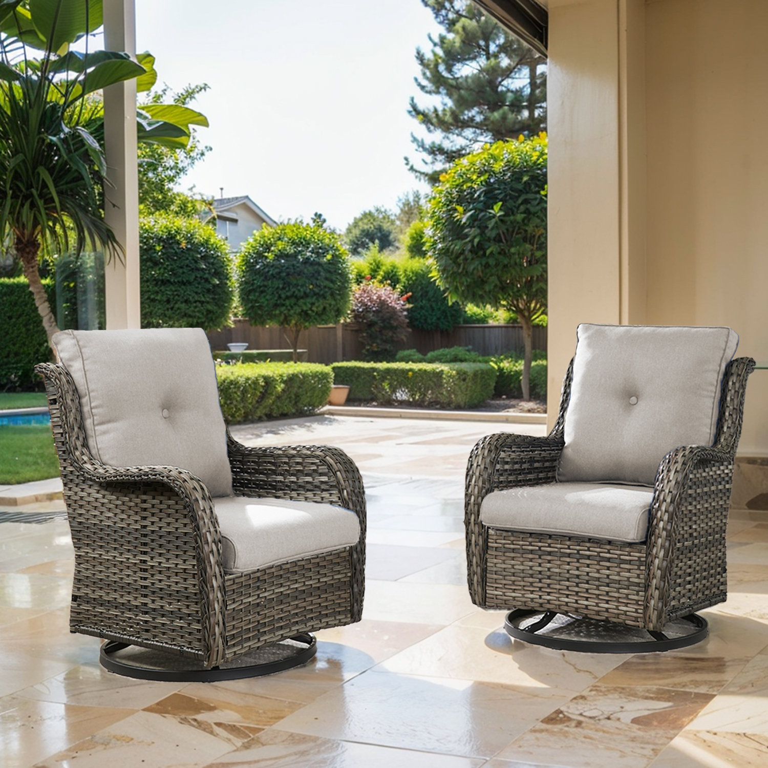 Wildon Home® Bonia Outdoor Wicker Rattan Swivel Rocking Patio Club ...