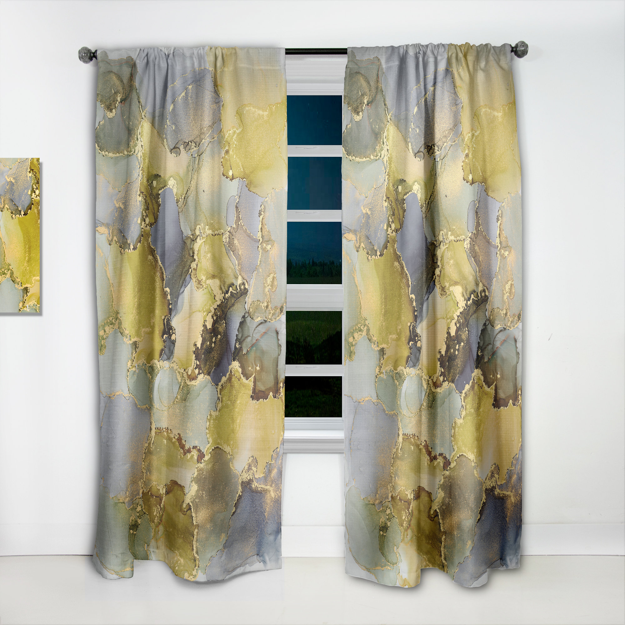 Design Art Green Luxury Abstract Fluid Art V - Modern Curtain - Velvet ...