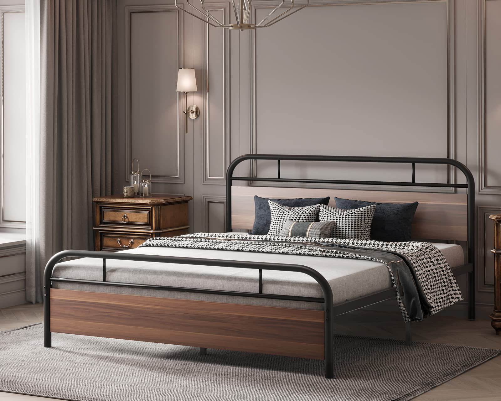 17 Stories Ingrun Metal Bed Frame with Headboard and Foot Board ...