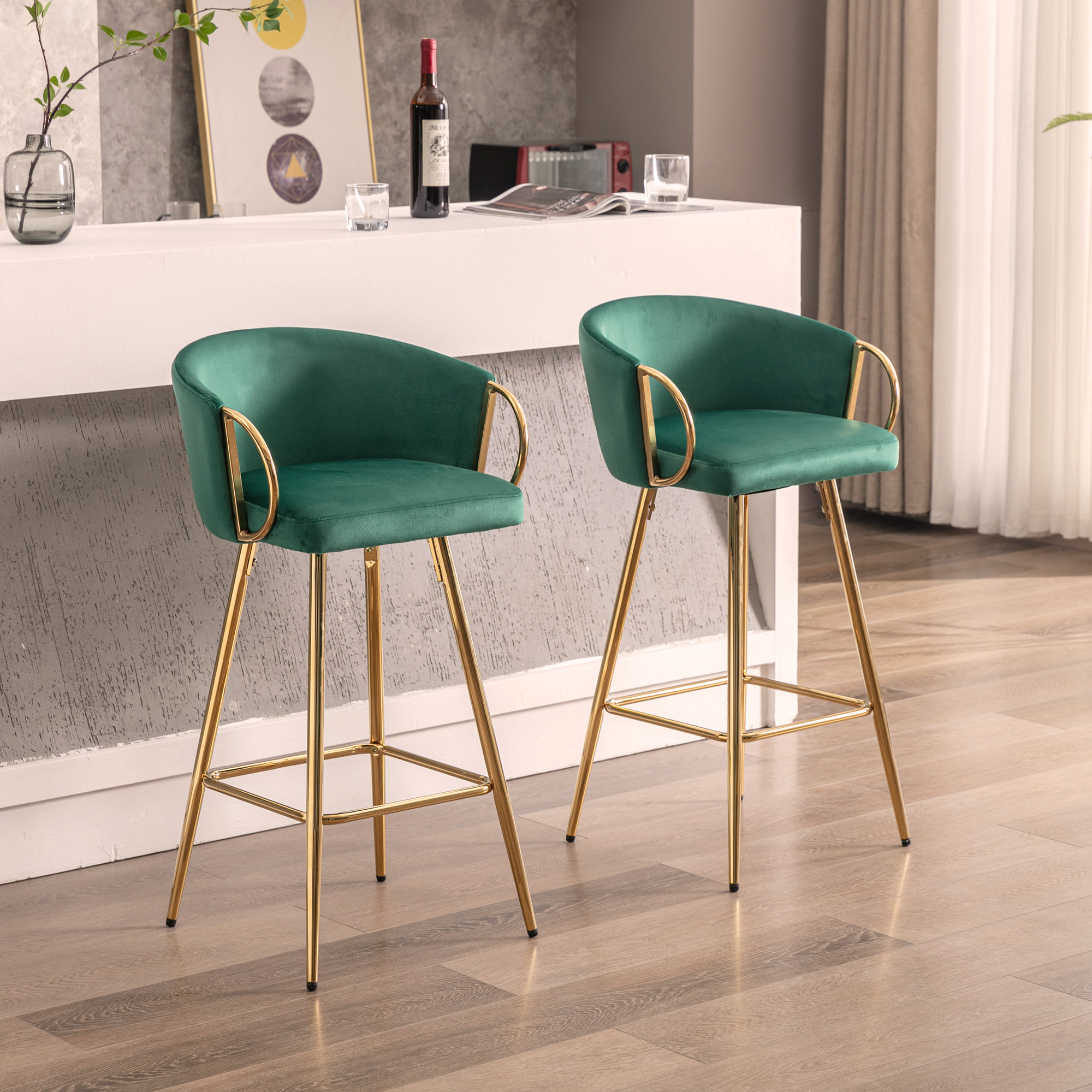Everly Quinn 30 Inch Set of 2 Bar Stools,with Chrome Footrest and Base ...