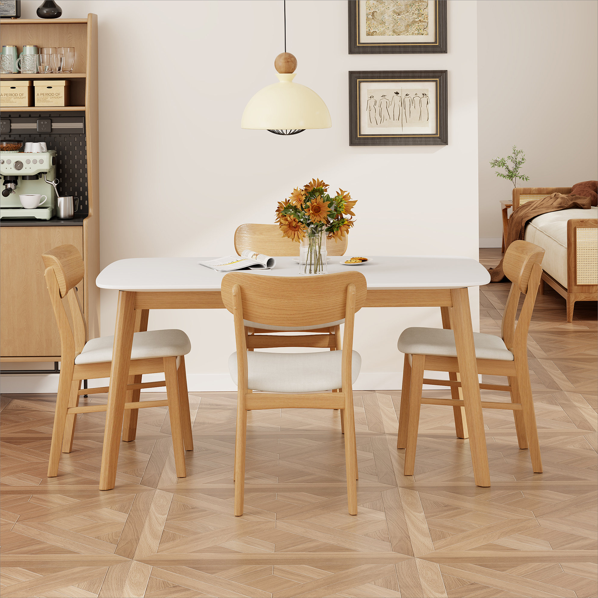 George Oliver 5-Piece Dining Table Set with One Solid Wood Frame Table ...