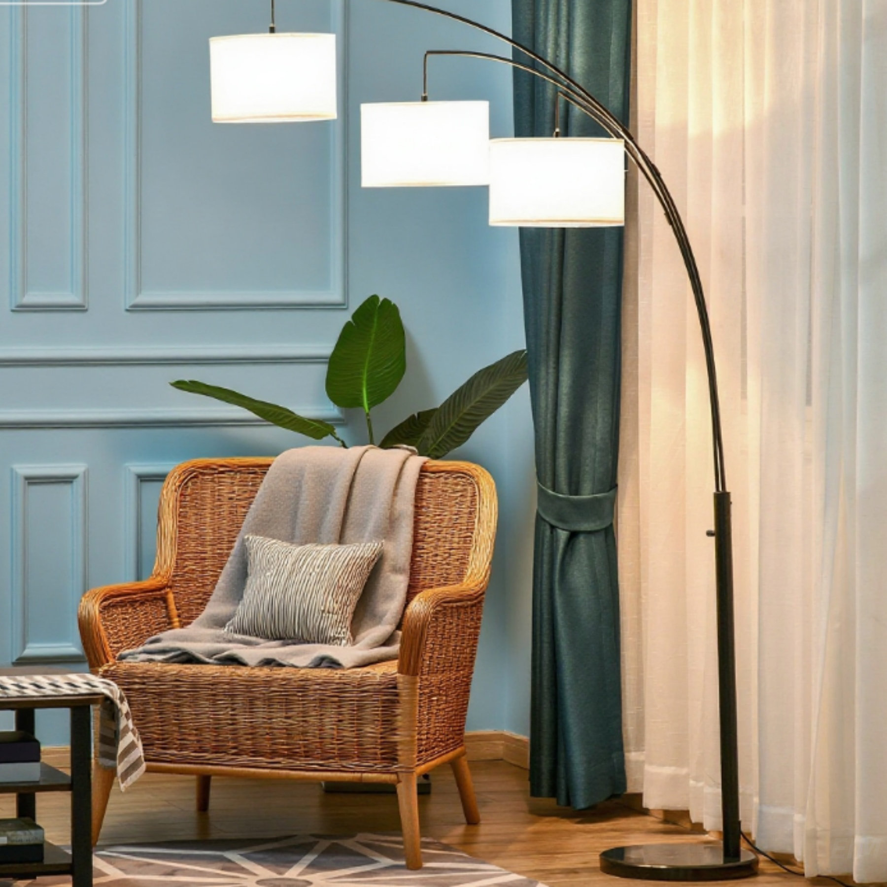 Wrought Studio™ Trilogy Arc Floor Lamp With Hanging Drum Shade ...