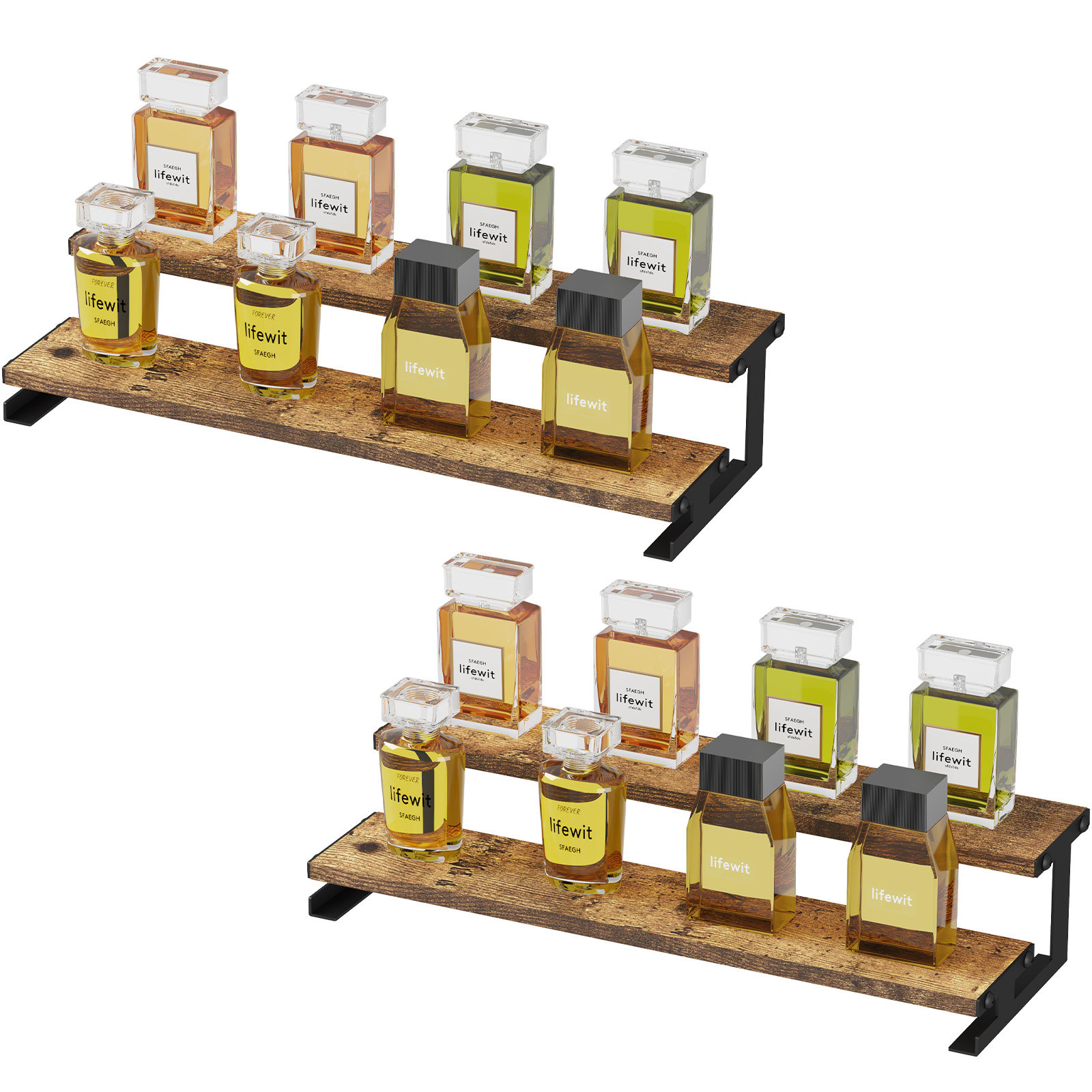 Rebrilliant 2-Tier Wooden Dispaly Riser With Metal Stand, Step Cologne ...