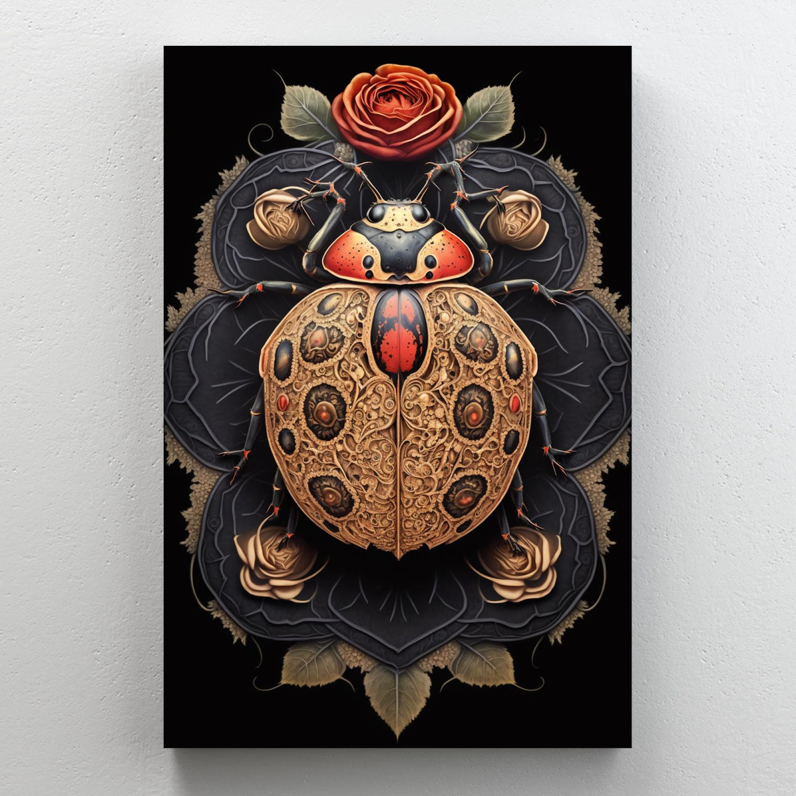 August Grove Roses And Ladybug Symmetrical Painting - Wrapped Canvas ...