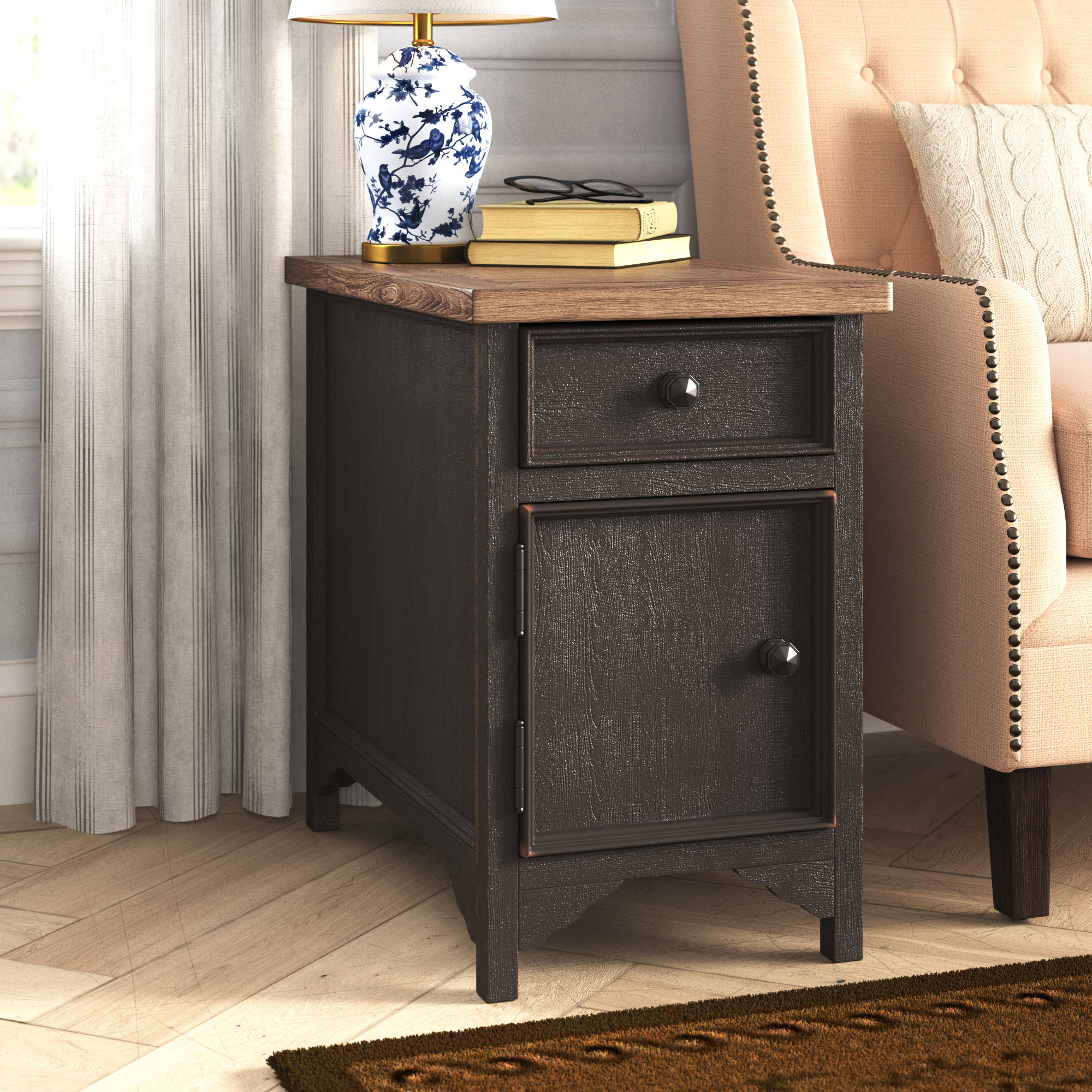 Canora Grey Salazar End Table with Storage and Built-In Outlets ...