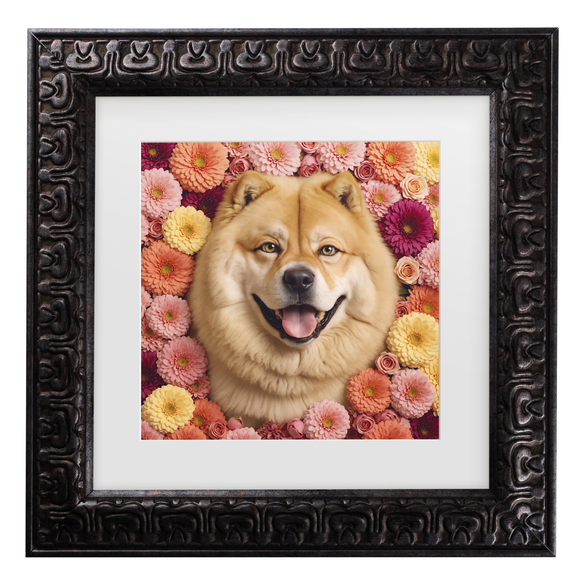 Ebern Designs Bolog Ben Heine Cute Chowchow Dog With Flowers 4 Matted ...