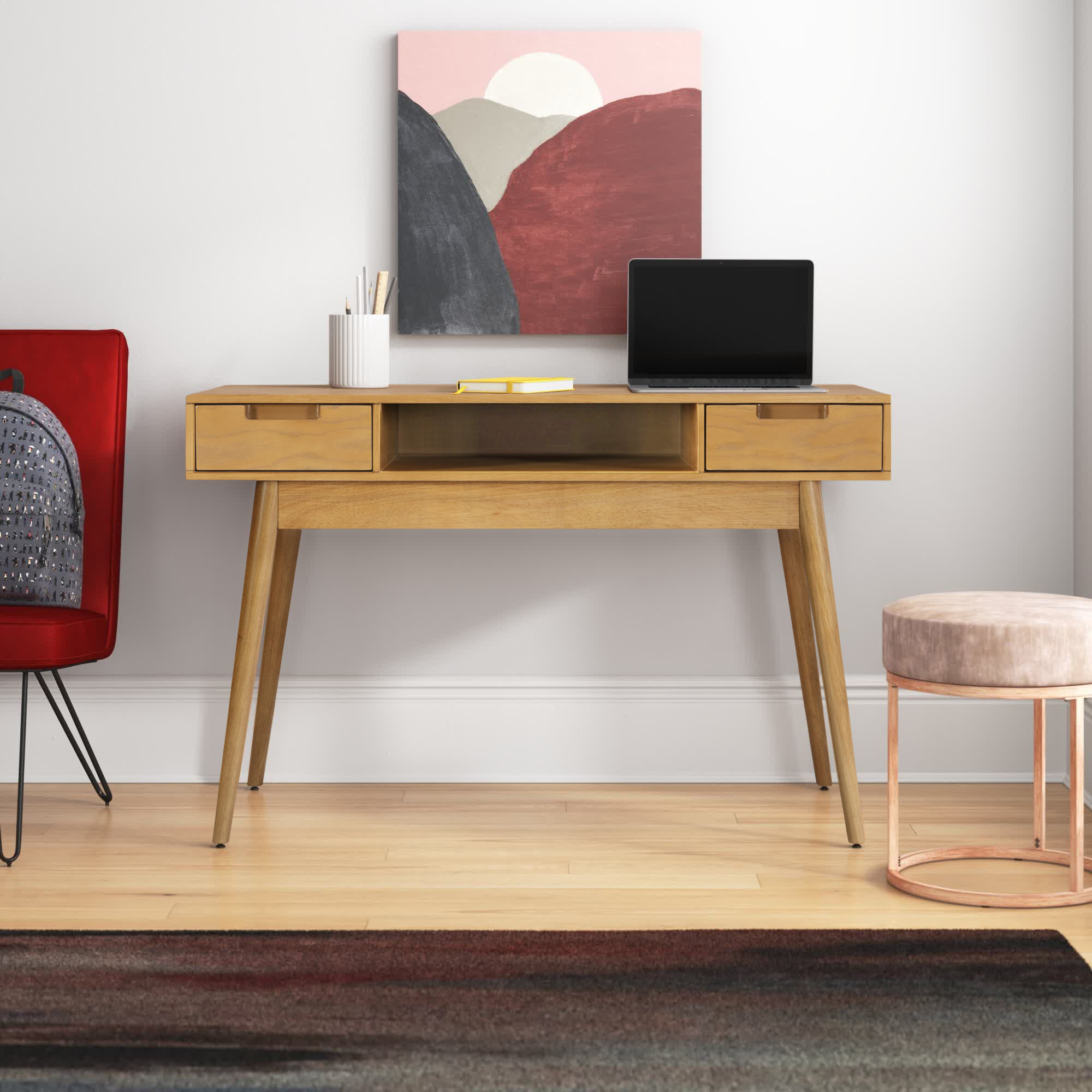 Mercury Row® Teen Aaron Two Drawer Mid-Century Modern Open Shelf Wooden ...