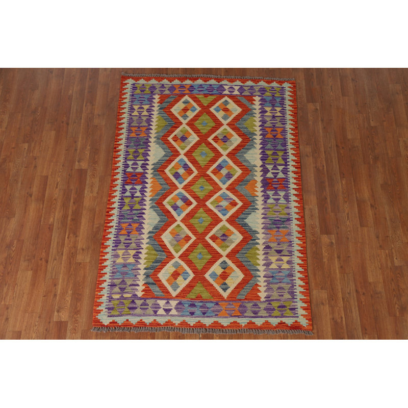 Dakota Fields Geometric Wool Kilim Oriental Rug 4x6 | Wayfair