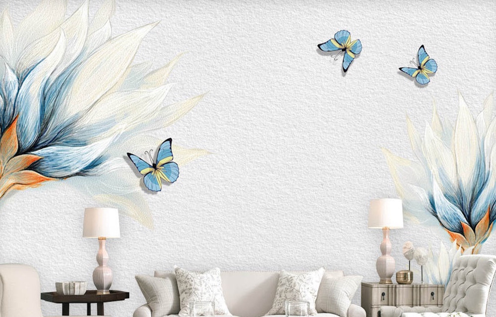 Red Barrel Studio Watercolor Blue Flower Little Butterfly TEXTILE ...
