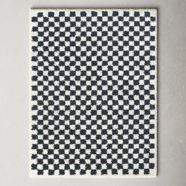 Blue-checkered-rug | Wayfair