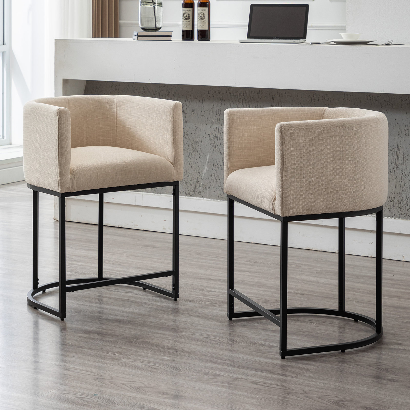 Hokku Designs Shalon Modern Bar Stools Upholstered Fabric Counter ...