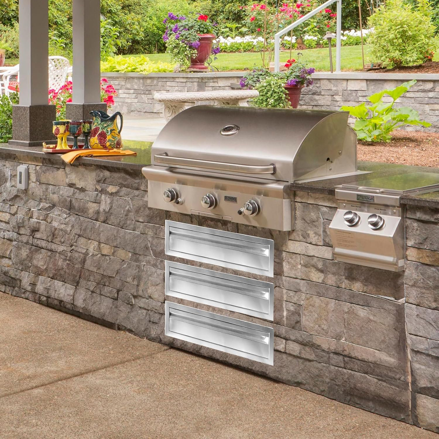 Dovecove 24"Wx23"Dx6.5H Outdoor Kitchen Drawers, 3-Layer Outdoor ...