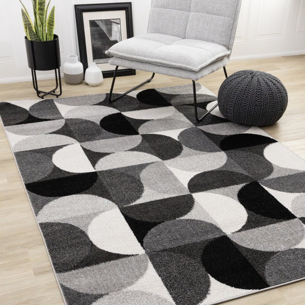 Ivy Bronx Brue Modern Grey Black White Indoor Area Rug | Wayfair