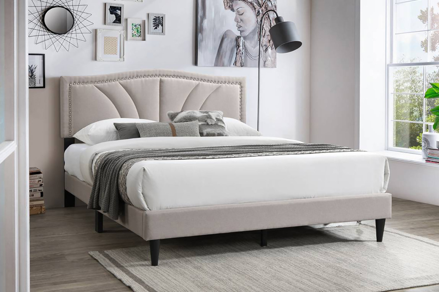 House of Hampton® Queen Size Fabric Bed with Camelback Headboard | Wayfair