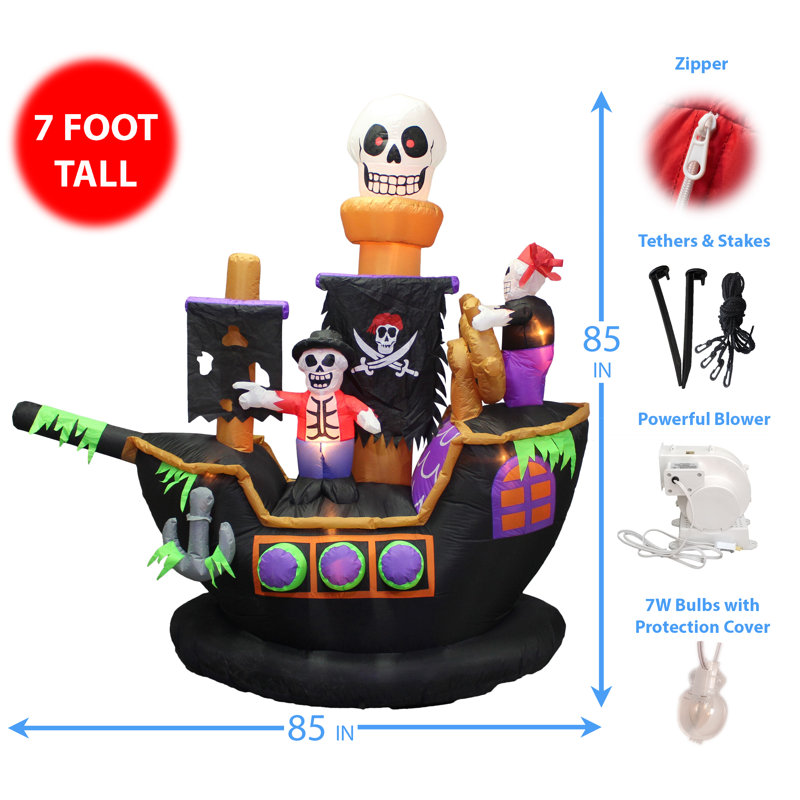 BZB Goods 7 Foot Tall Lighted Happy Halloween Inflatable Pirate Ship ...