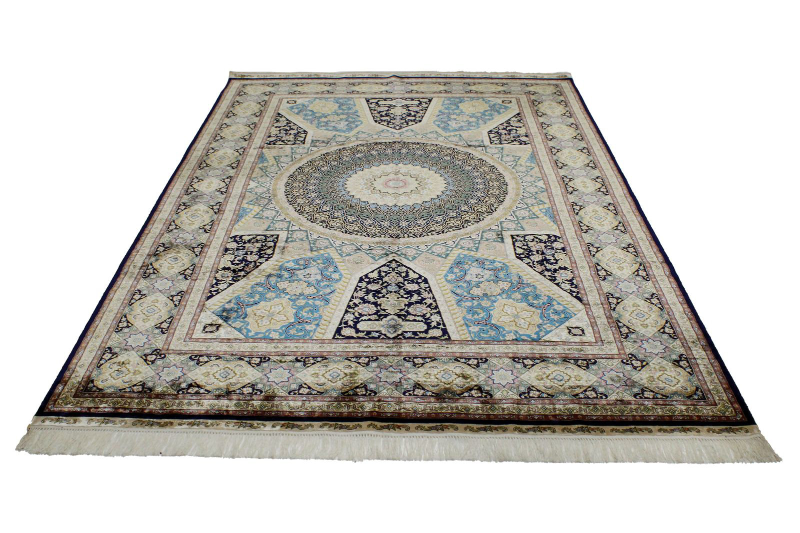 Home and Rugs 6x9 Blue and Navy Turkish Silk Rug | Wayfair