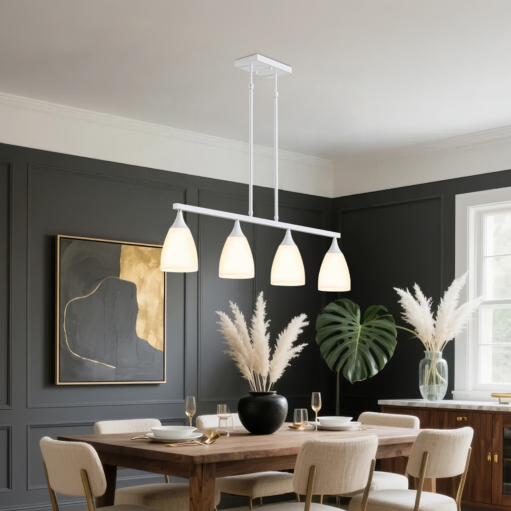Lark Manor™ Island Lights for Kitchen 4-Light Matte Metal Chandeliers ...