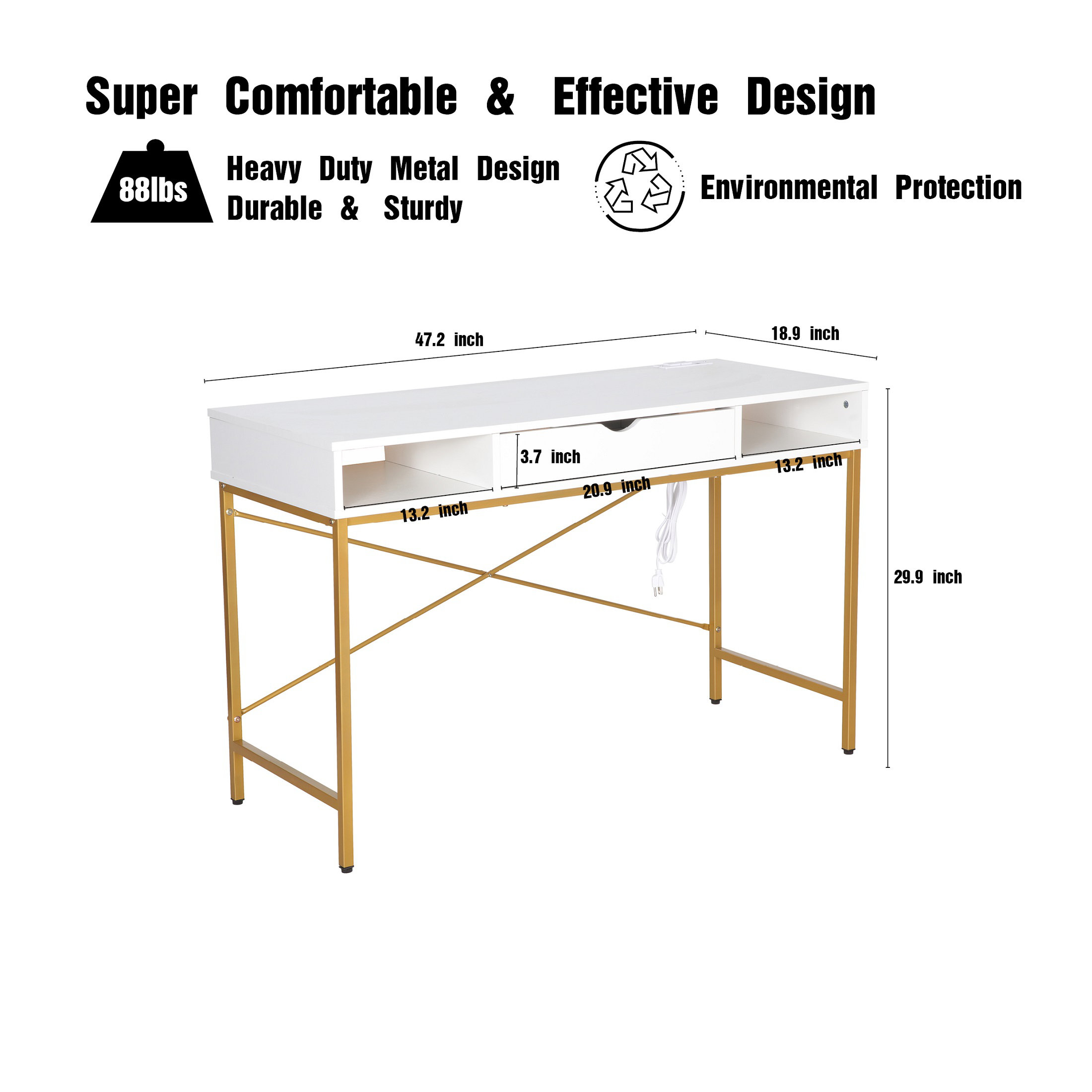 17 Stories Desk with Built-in Outlets - Modern Office Desk with USB ...