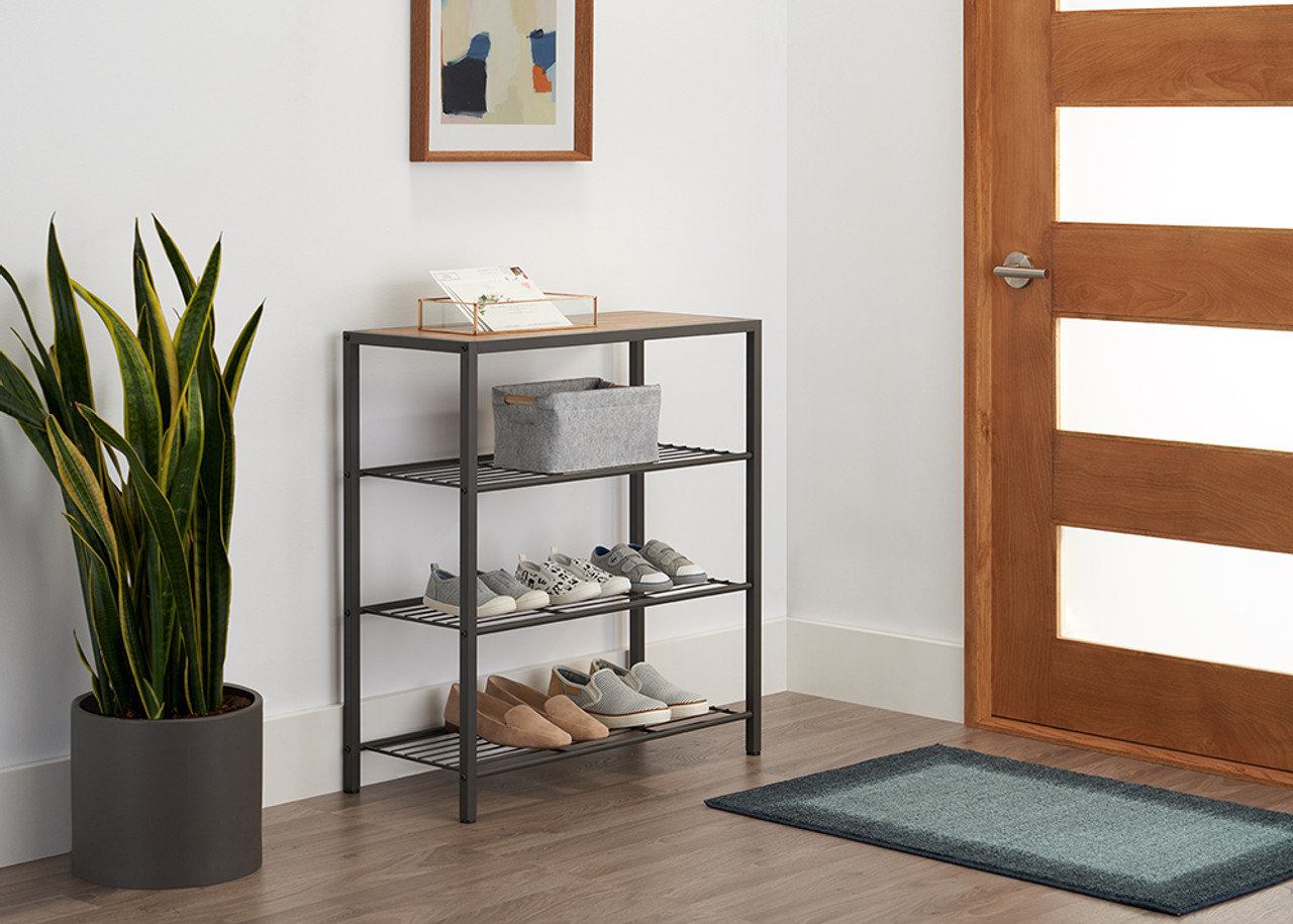 TRINITY Dark Gray 4-Tier Slat Shoe Rack w/ Console Top & Reviews | Wayfair