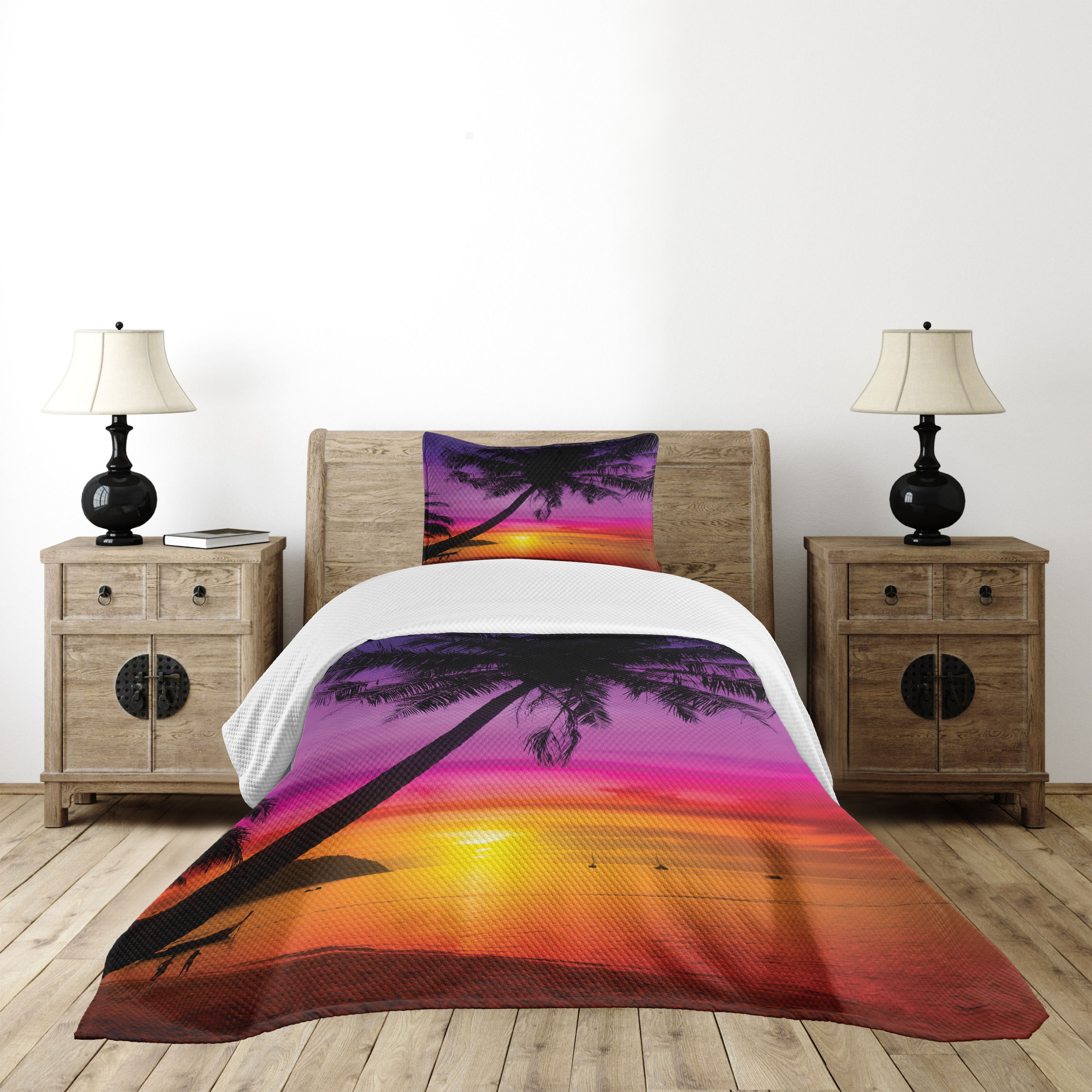 Ambesonne Tropical Bedspread Palm Shadow at Sunset | Wayfair