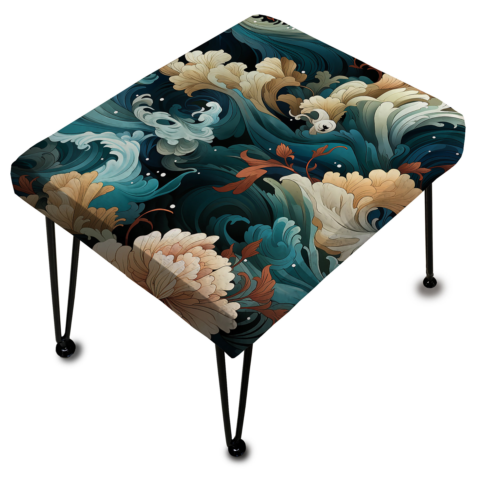 Design Art Waves And Flowers Japanese Pattern - Japanese Rectangle ...