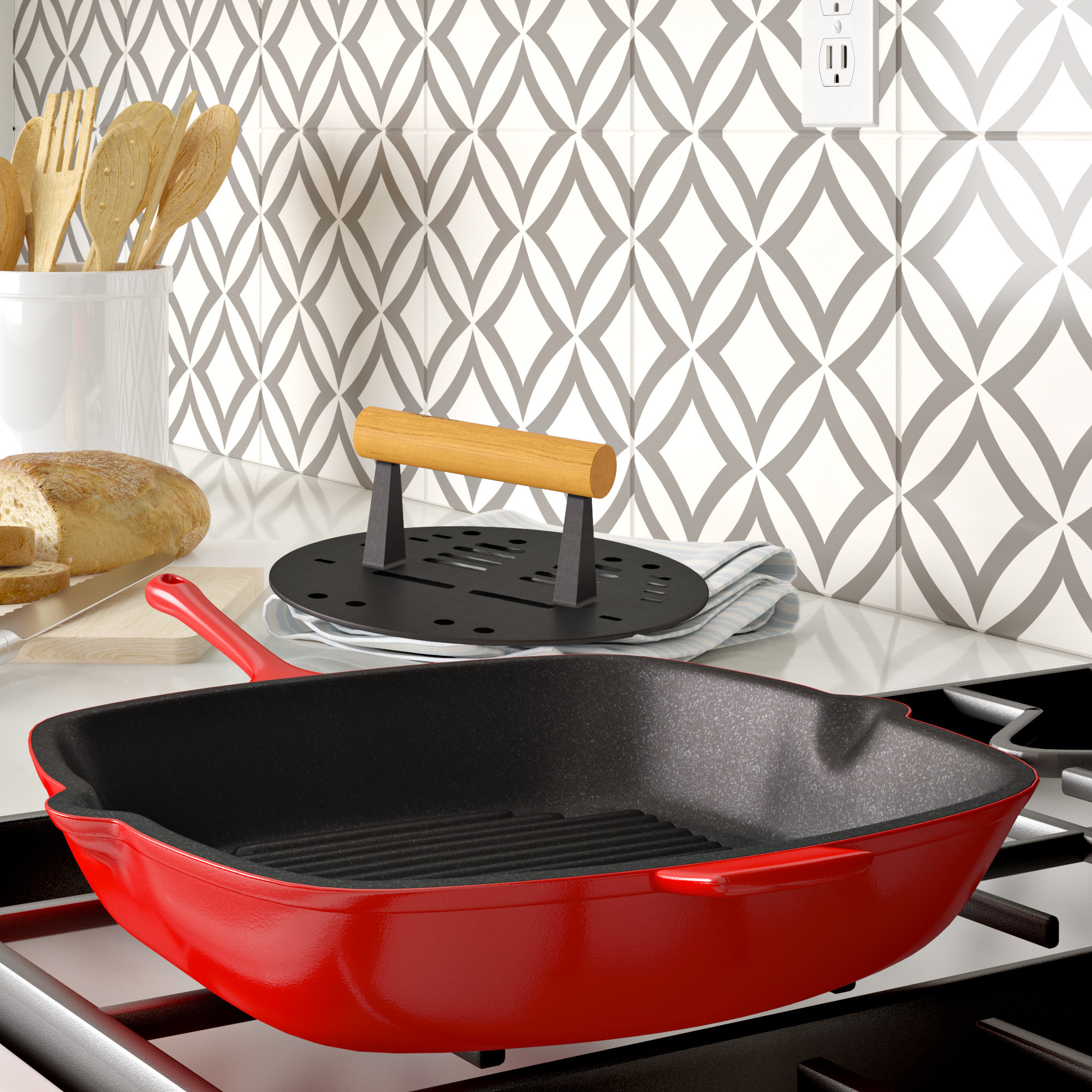 Prep & Savour Streetman 2pc Cast Iron Set: 11" Grill Pan with Slotted ...