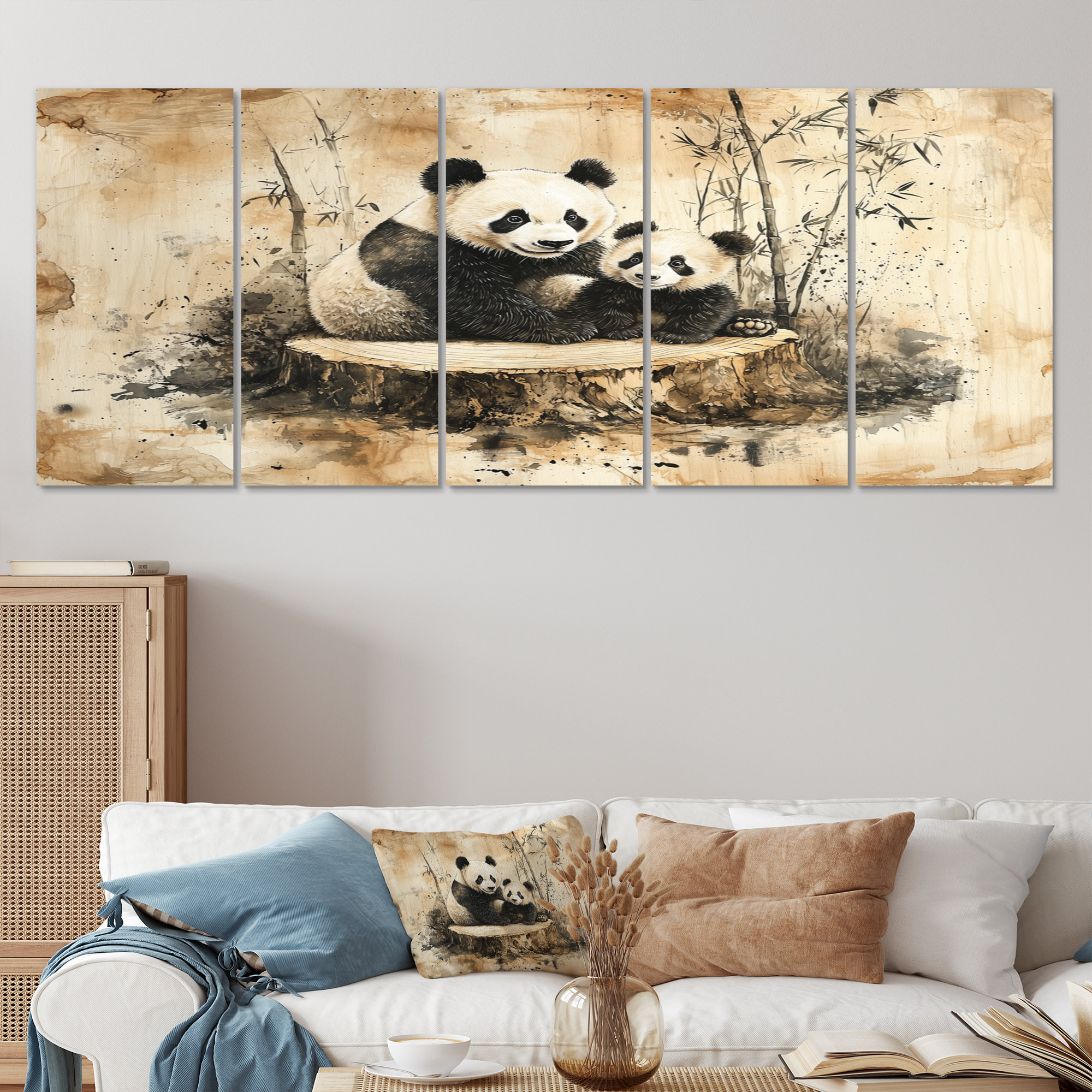 Millwood Pines Vintage Panda Family In Th Forest I - Panda Wall Art ...