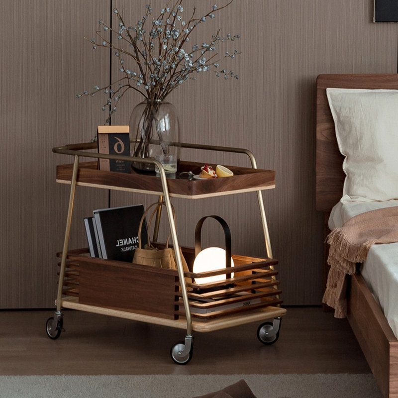 Everly Quinn 24.8" Walnut Standard Solid Wood Bar Carts | Wayfair