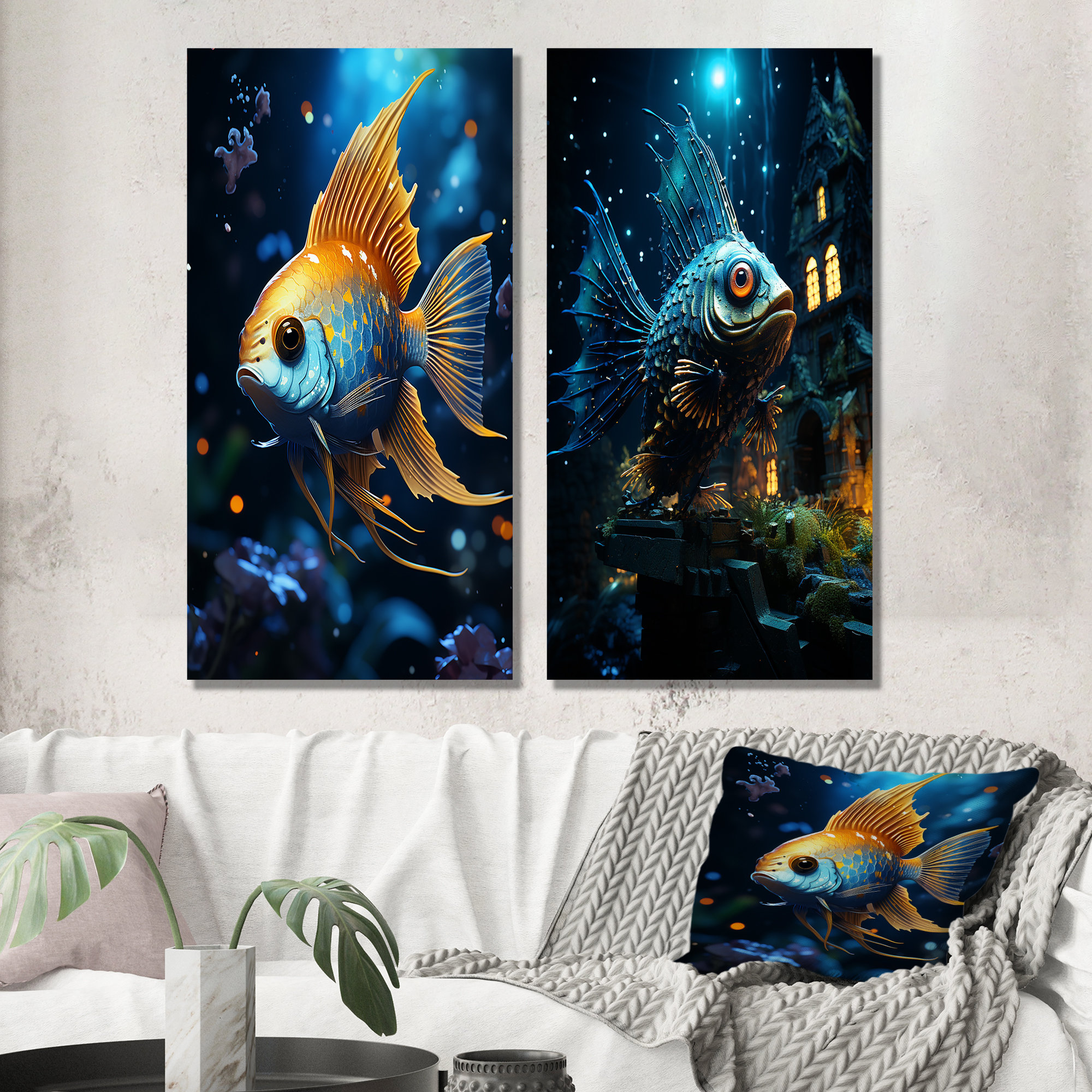 Beachcrest Home™ Butterfly Fish Yellow And Blue Wonderland I ...