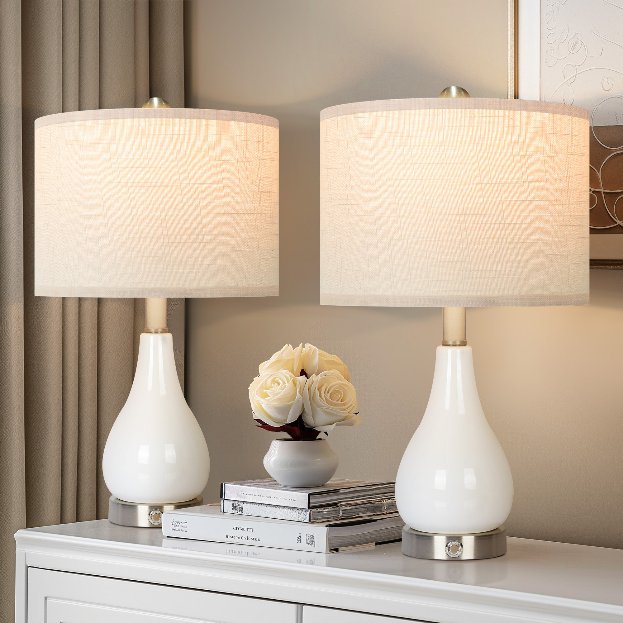 Highland Dunes Alysiana Ceramic Touch Control Dimmable Table Lamp With ...