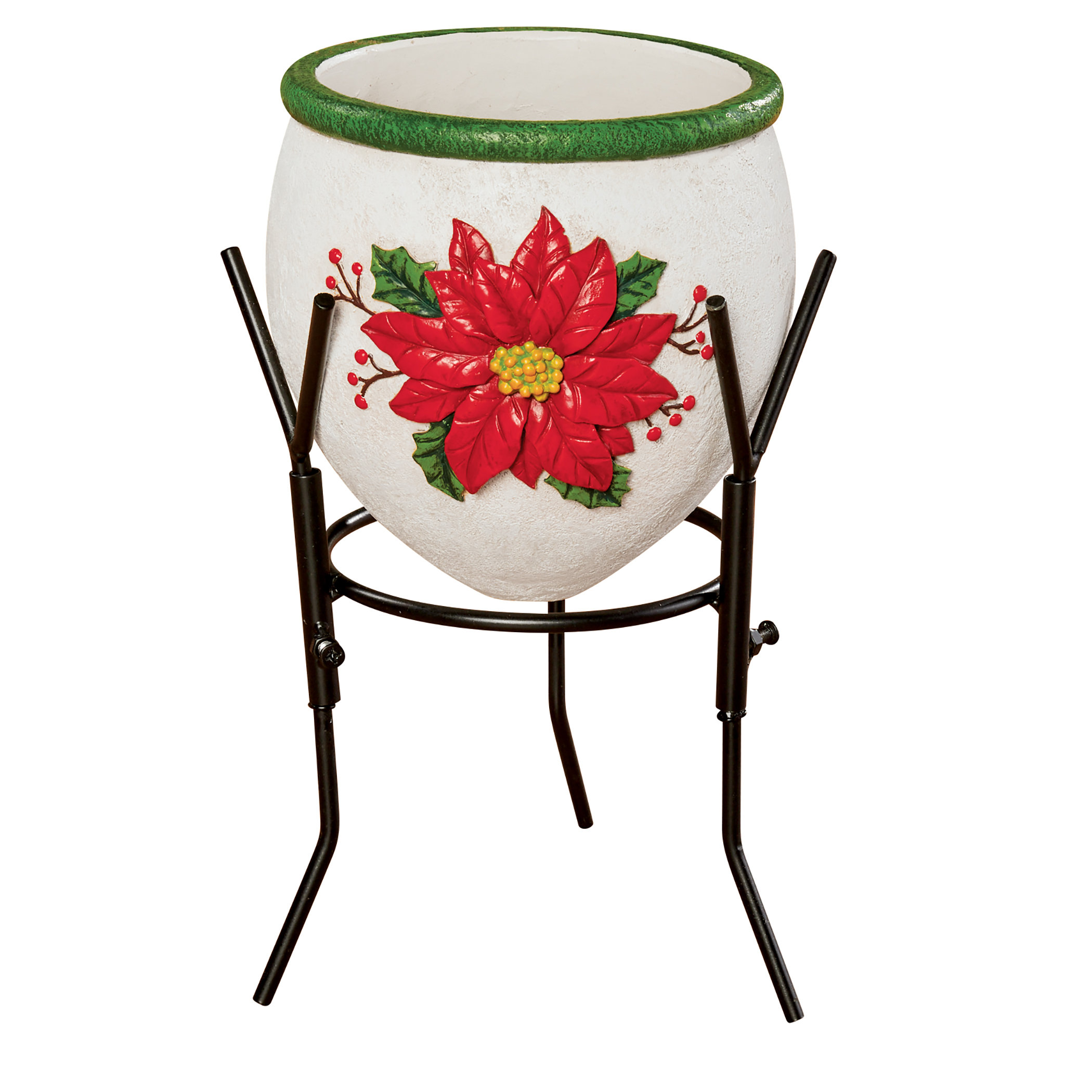 The Holiday Aisle® Festive Poinsettia Planter with Plant Stand | Wayfair