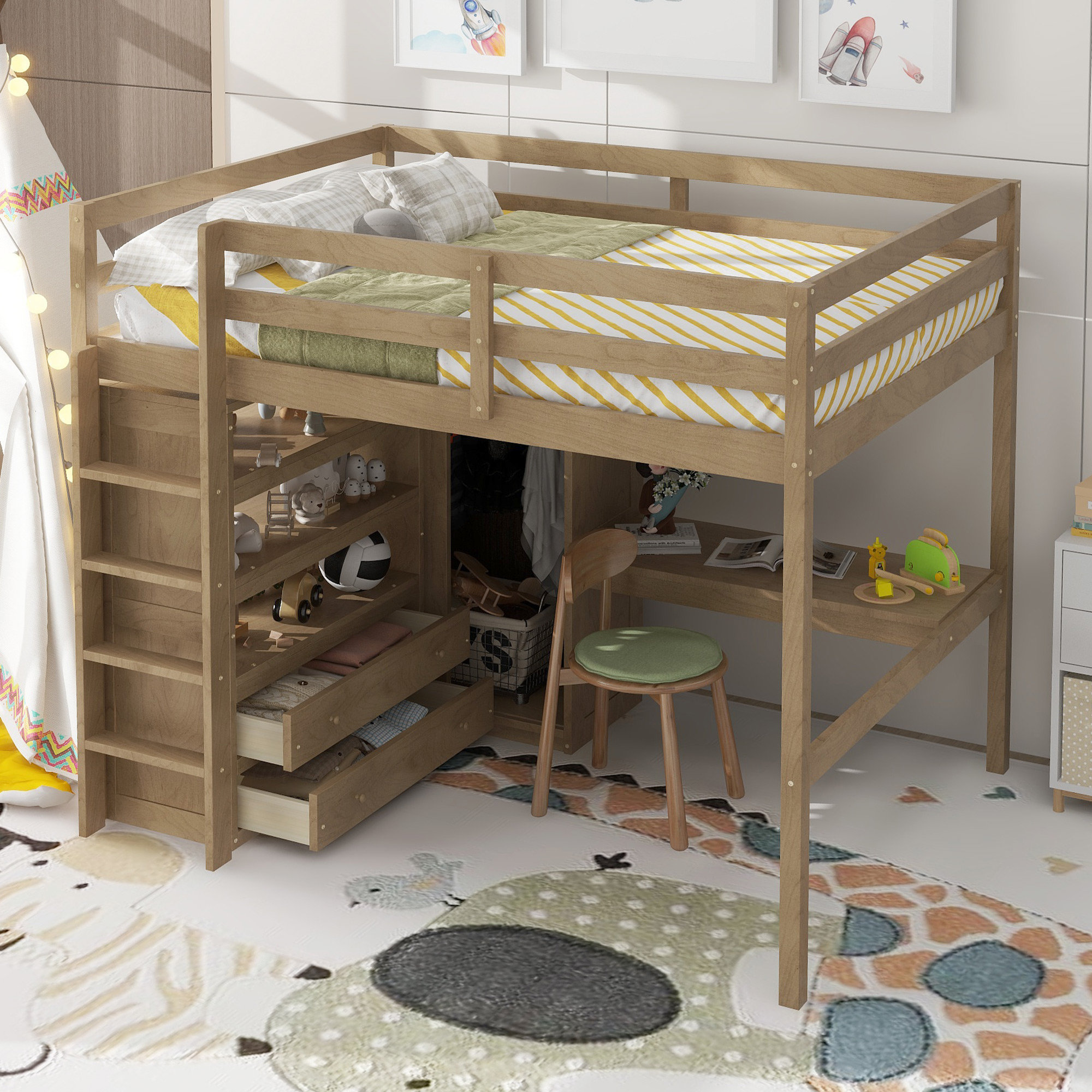 Harriet Bee Khansaa Loft Bed with Built-in Desk and Storage - Wayfair ...