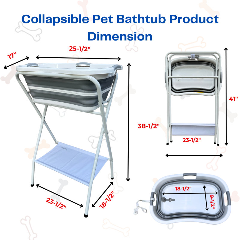 LONGDOG IMPRESSIONS Collapsible Elevated Pet Bathtub, Foldable Washing ...