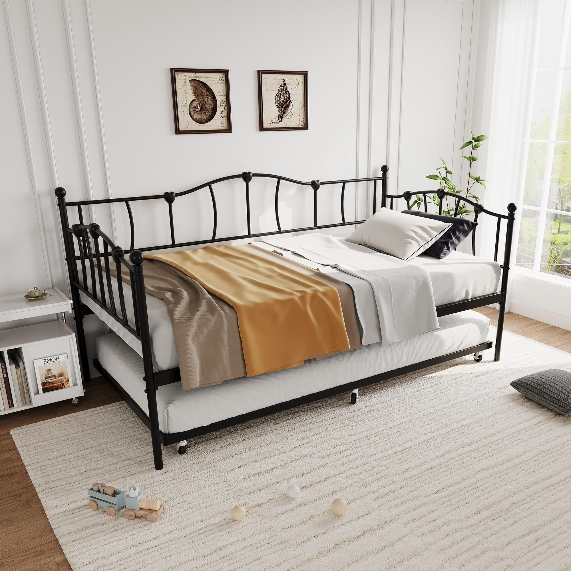 ZACOO Metal Daybed With Trundle Bed, Twin Size Day Bed With Premium ...