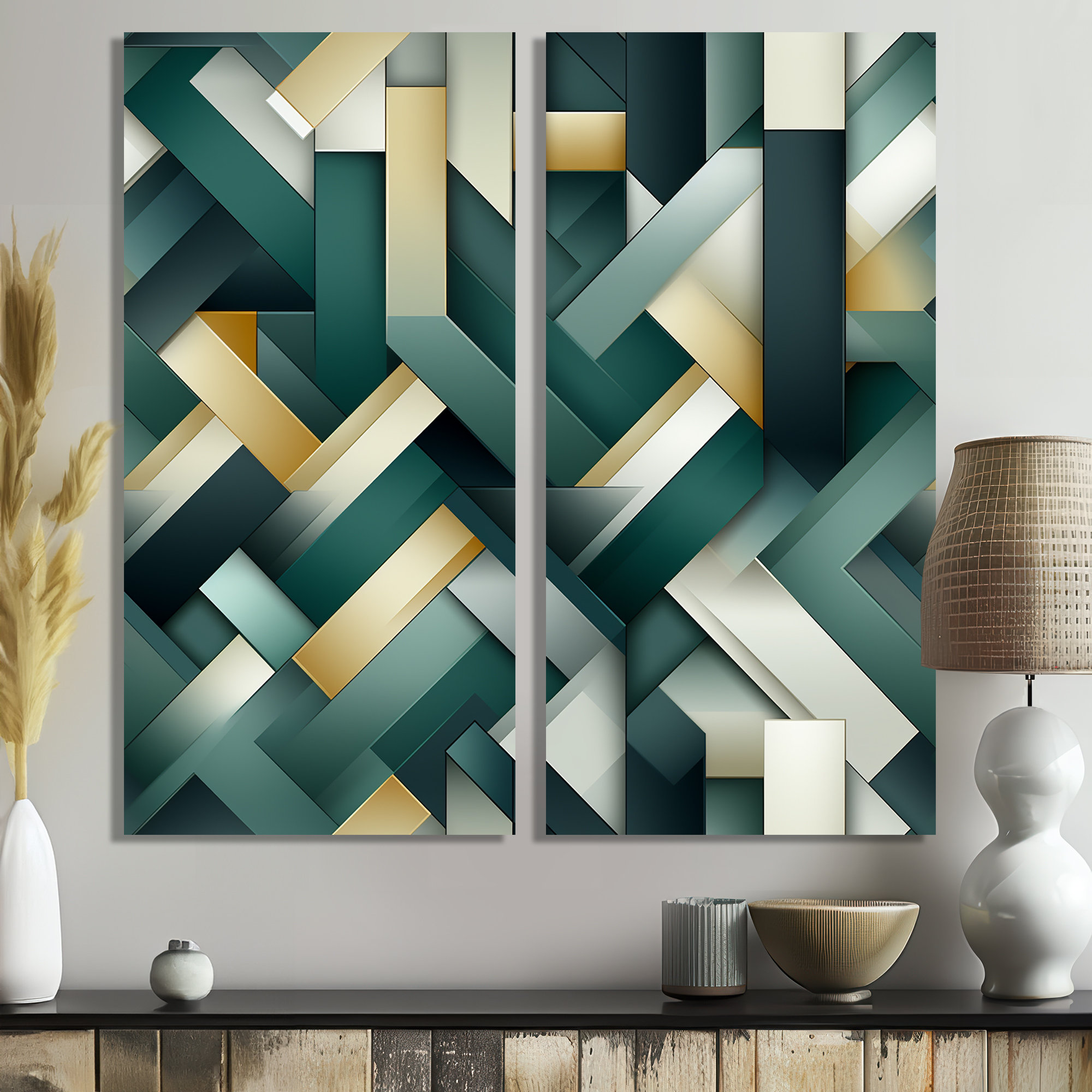 Mercer41 Green And Gold Geometric Chic Pattern - Modern Art Prints On ...