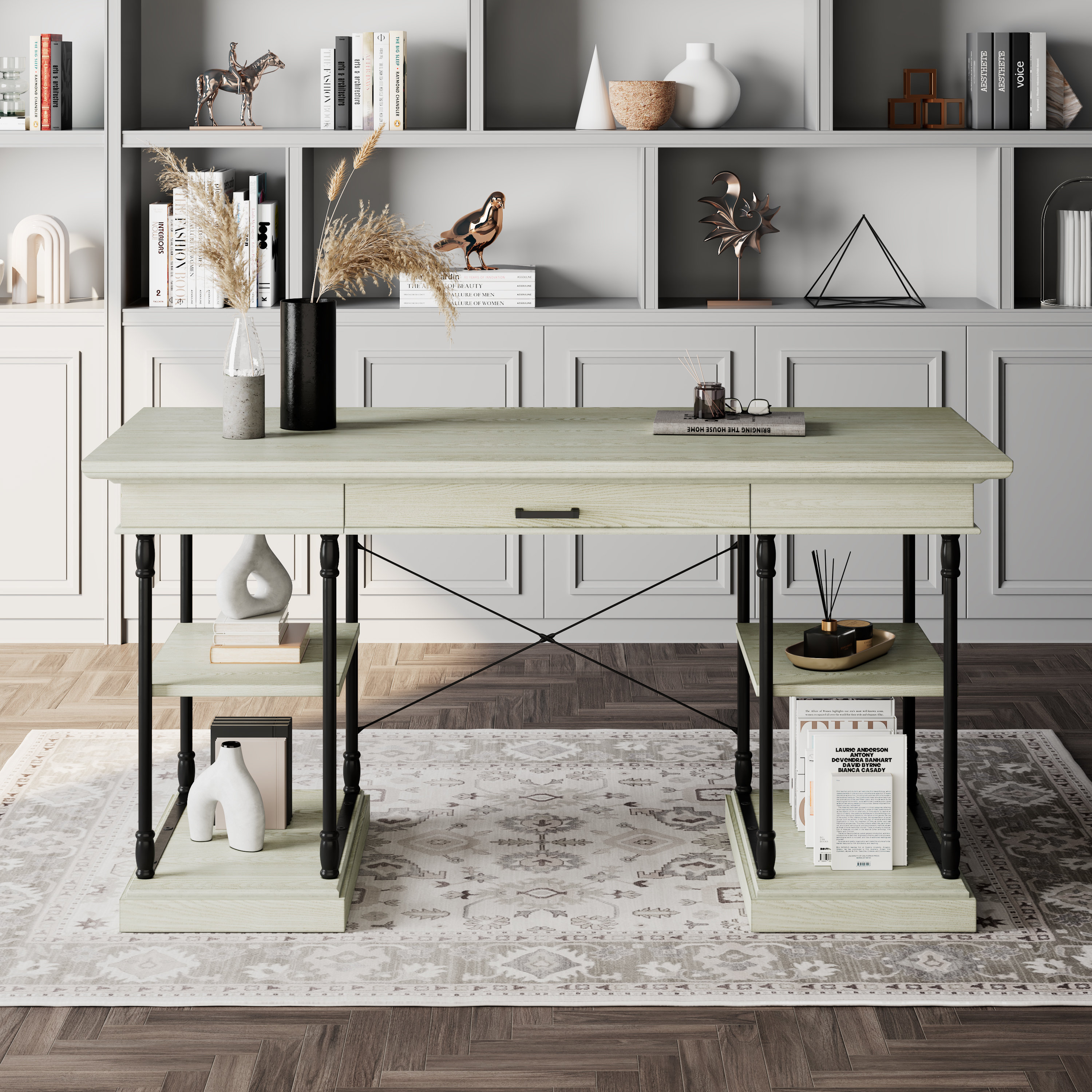 17 Stories Amonni Rectangular Wooden Writing Desk with A Drawer ...