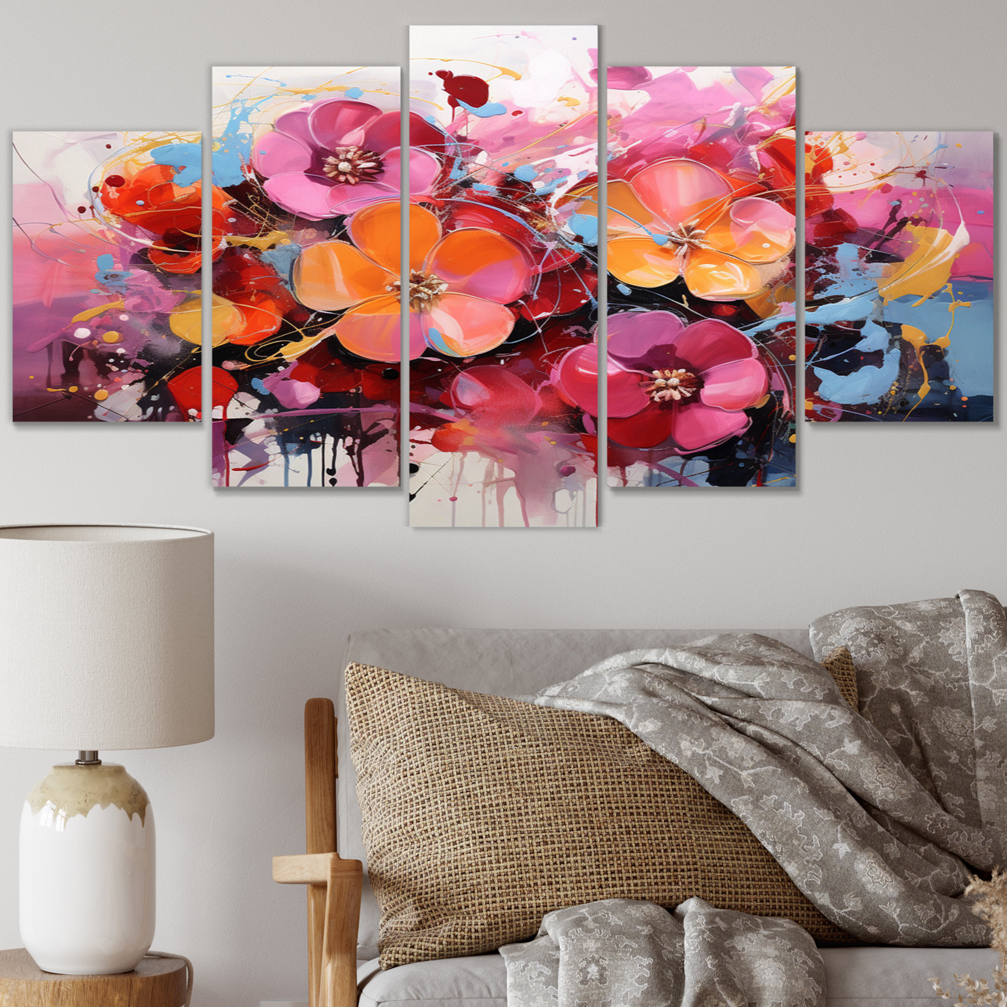 Design Art 5 Colorful Fashion Flowers Expression Wall Decor Set Metal ...