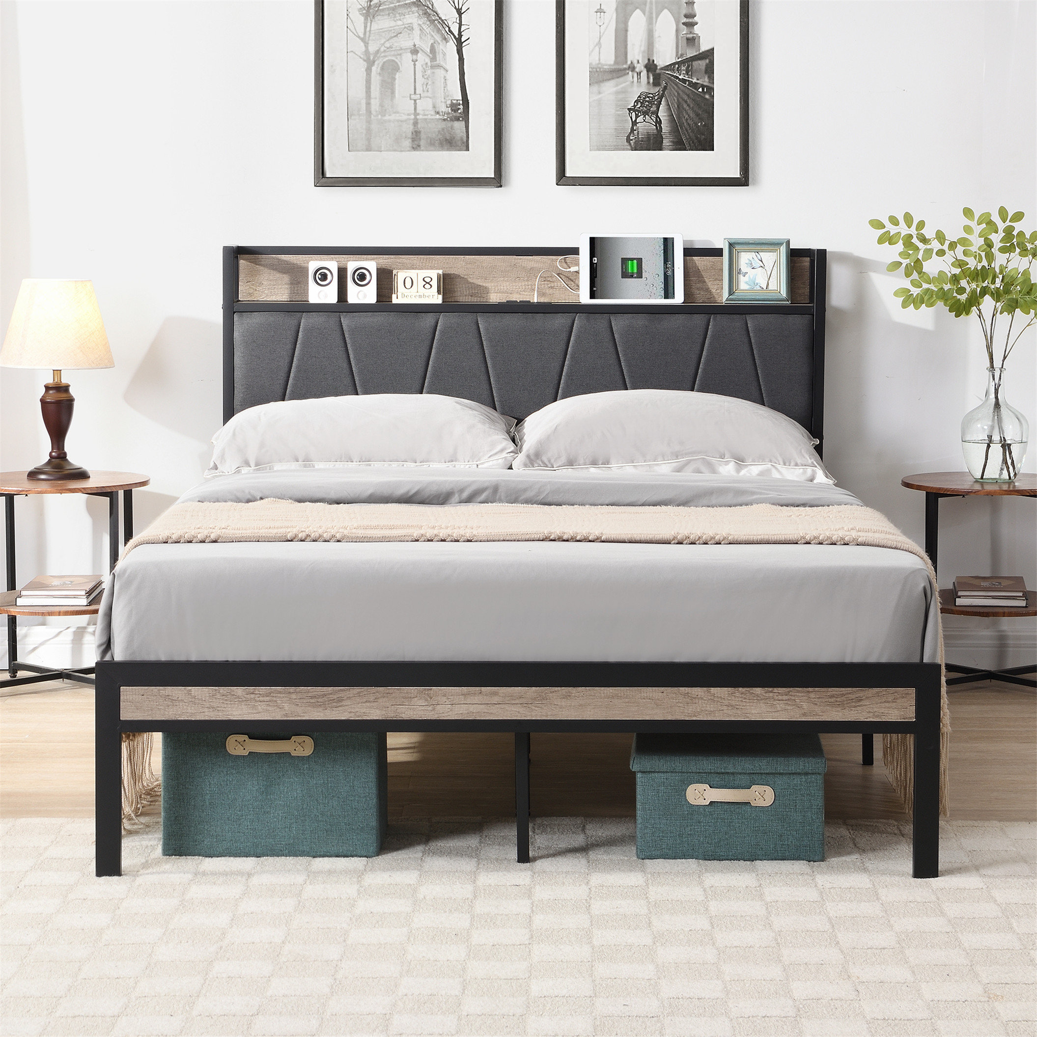 Hokku Designs Luxurious Metal Platform Bed with Advanced Storage and ...