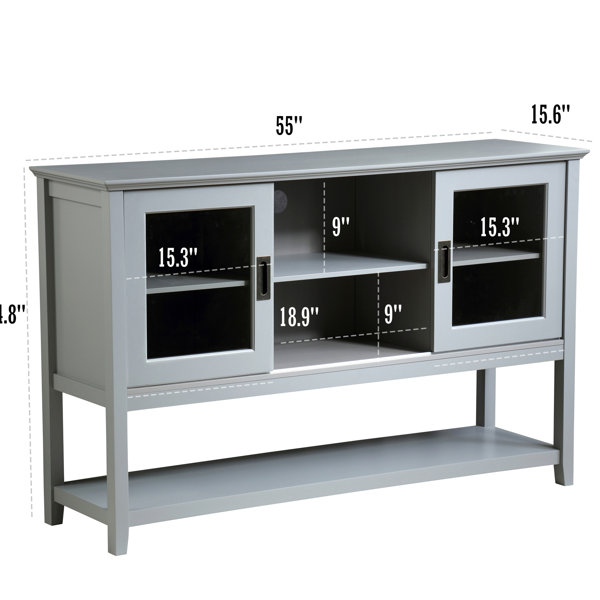 Latitude Run® Buffet gris avec portes et gestion des câbles - verre ...