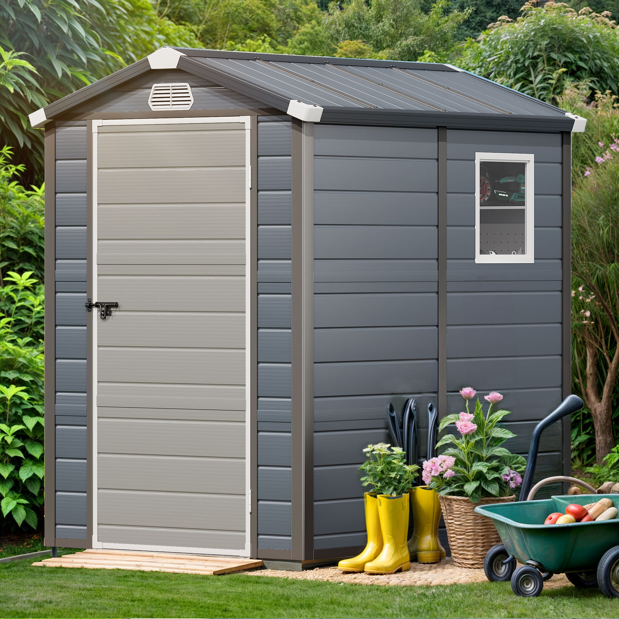 Edrosie Inc Vertical Outdoor Storage Shed with Window and Ventilation ...