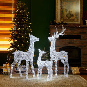 The Holiday Aisle® Set Of 3 Lighted Christmas Crystal White 3D Reindeer ...