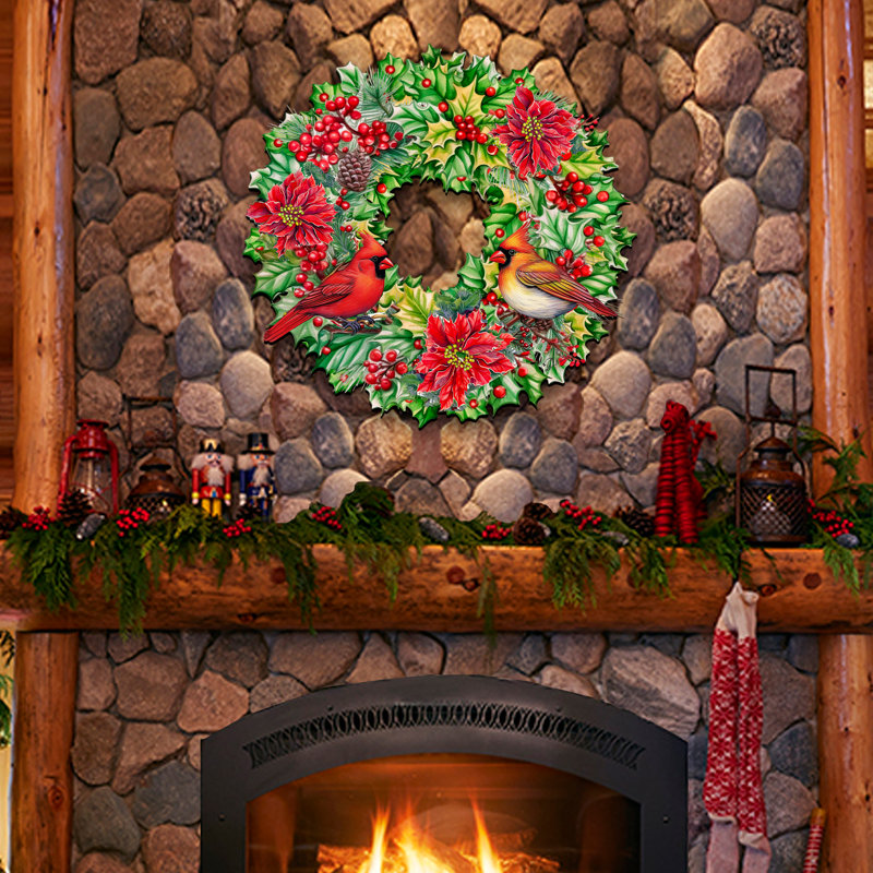 The Holiday Aisle® Fifi Cardinal Garland Wreath Christmas Wooden Door ...