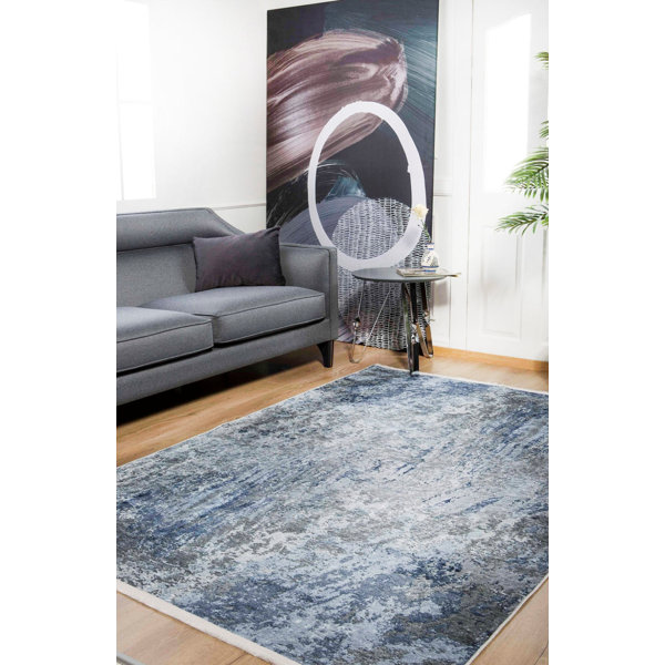 Williston Forge Runner Derick Modern Machine Woven Blue Area Rug ...